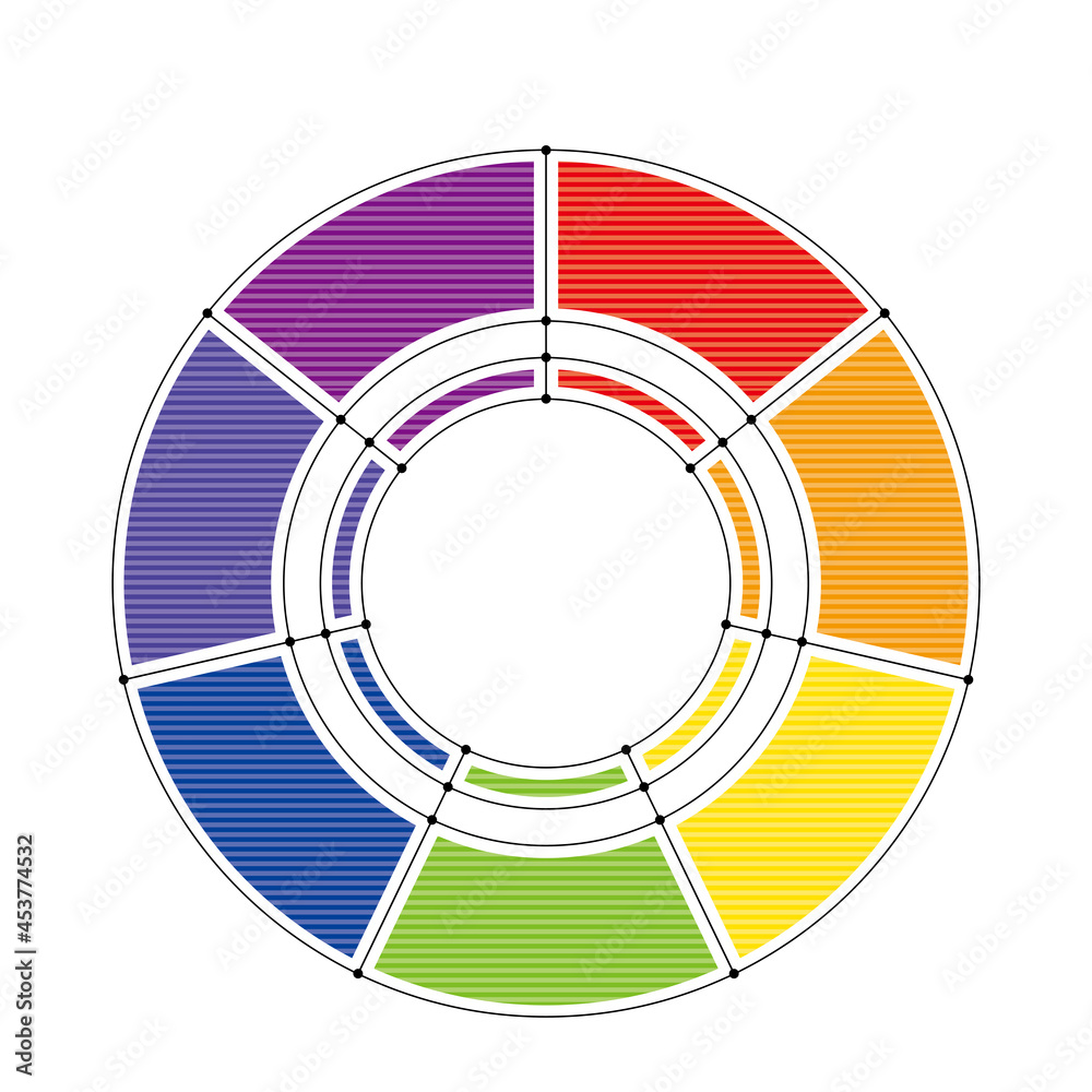 Infographics. Pie chart divided into 7 parts, charts, illustrations, PDCA, business, process ...