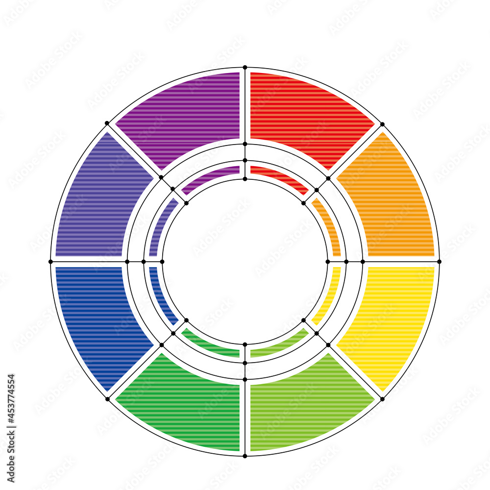 Infographics. Pie chart divided into 8 parts, charts, illustrations, PDCA, business, process ...