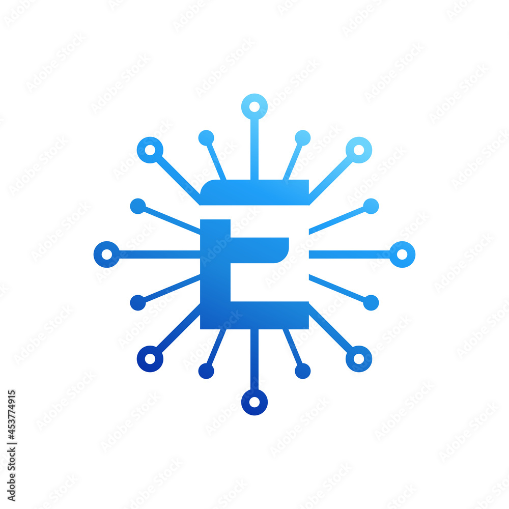Letter e technology logo designs, Letter e connect dot network logo ...