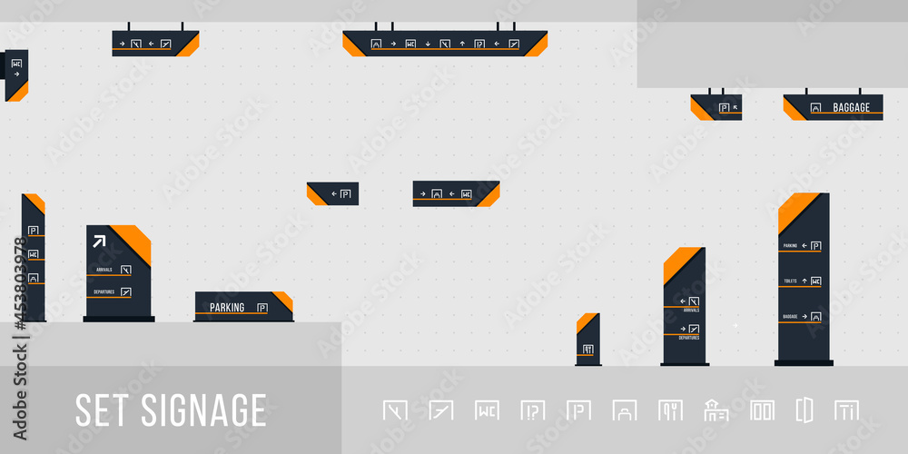 Set of exterior and interior signage concept. Stock Illustration ...