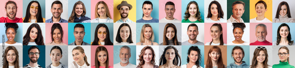 A lot of happy people, Portraits of group headshots in collage mosaic ...