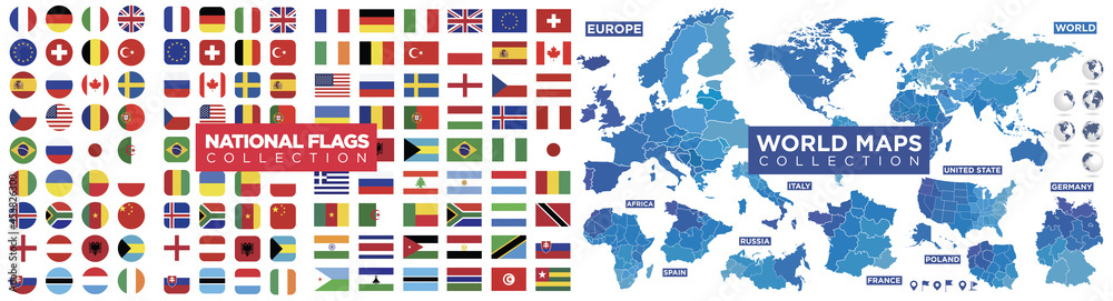 Flags, maps world collection Stock Vector | Adobe Stock