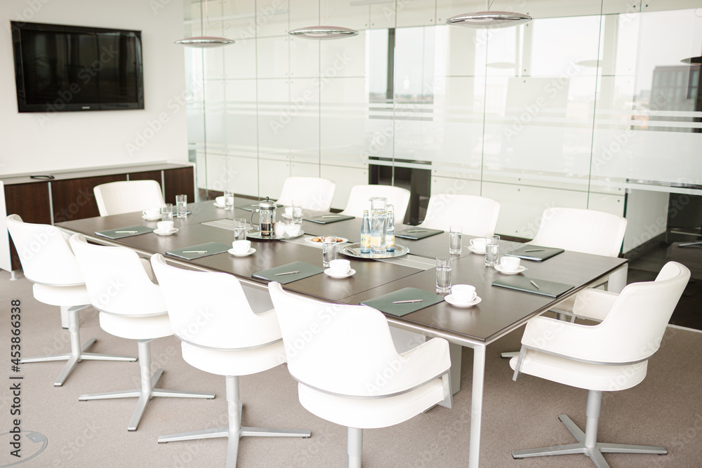 Table set for meeting in office Stock Photo | Adobe Stock