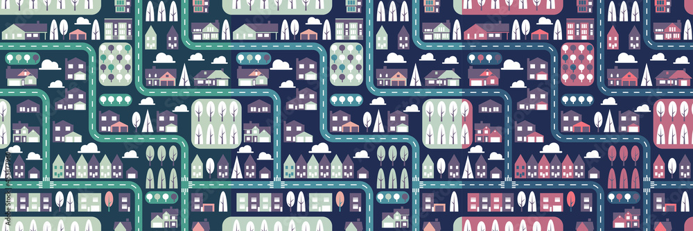City seamless pattern set top view flat design. Suburban houses and ...