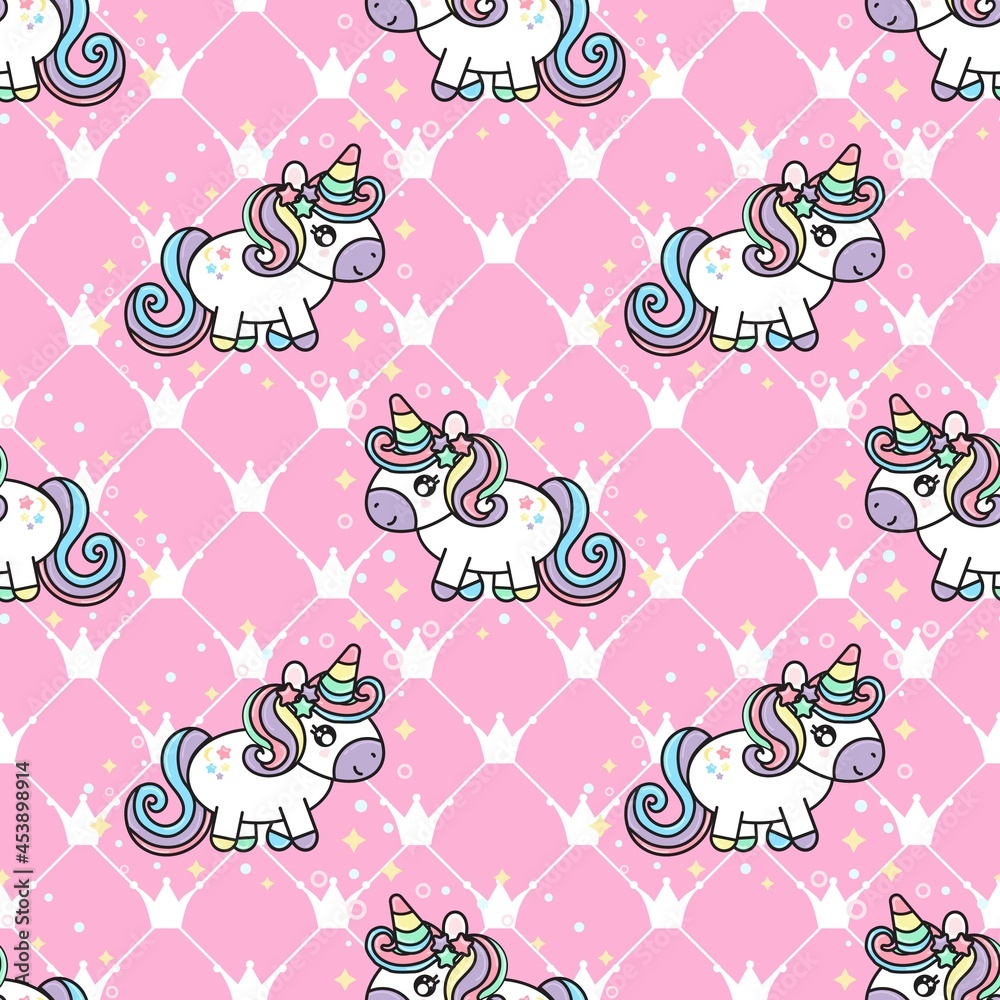 Pastel Unicorn pattern background. Colorful Cute unicorns, stars ...