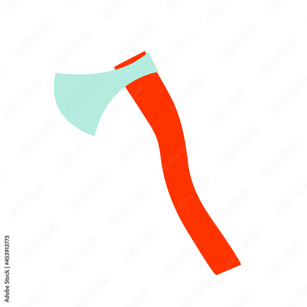 Vector axe illustration. Hand drawn hatchet sketch with orange handle ...