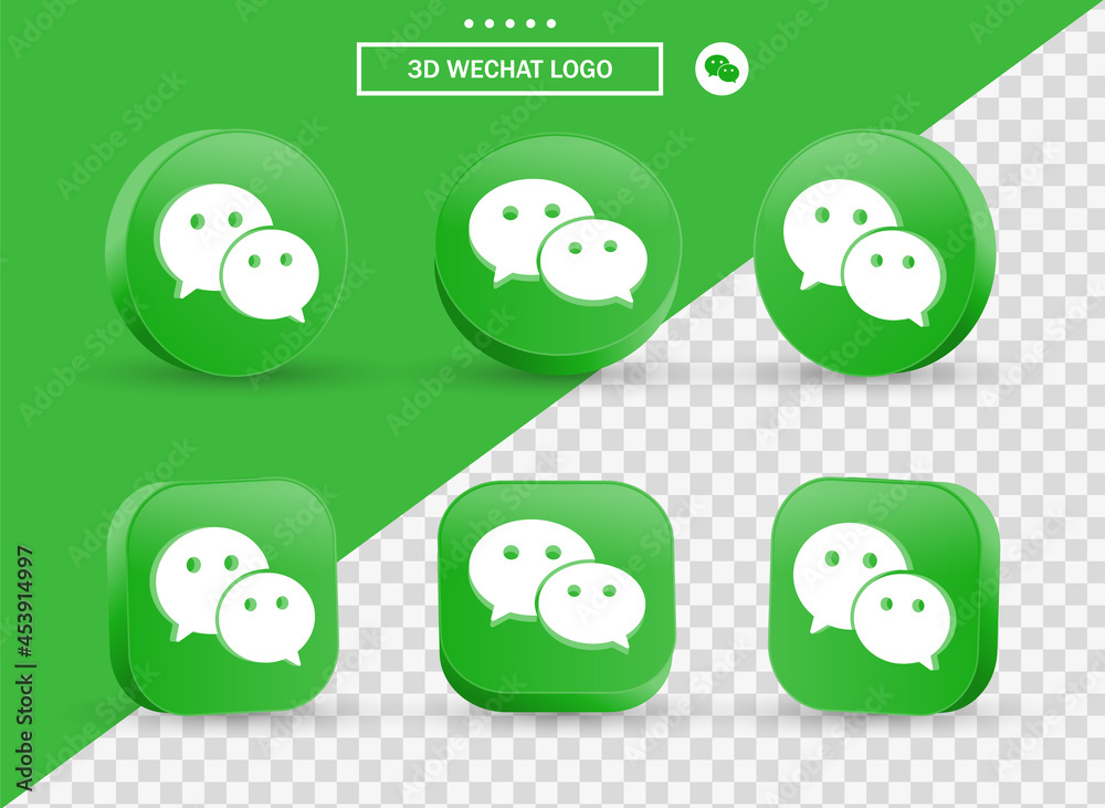 3d wechat logo in modern circle, square for popular social media icons ...