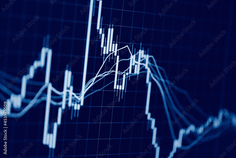 Technical price candlestick with indicator on chart computer screen ...