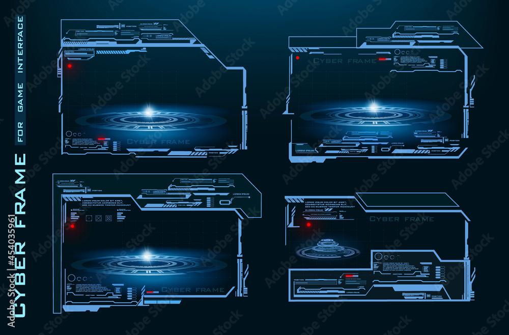 Modern futuristic digital frames for games. Set of cyber frames for HUD ...