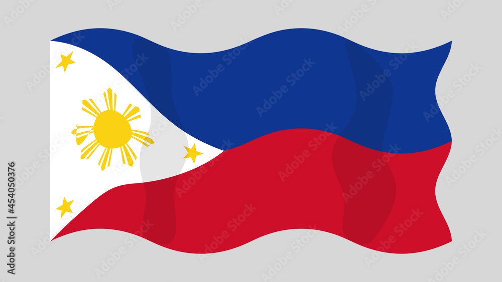 Detailed flat vector illustration of a flying flag of Philippines on a ...