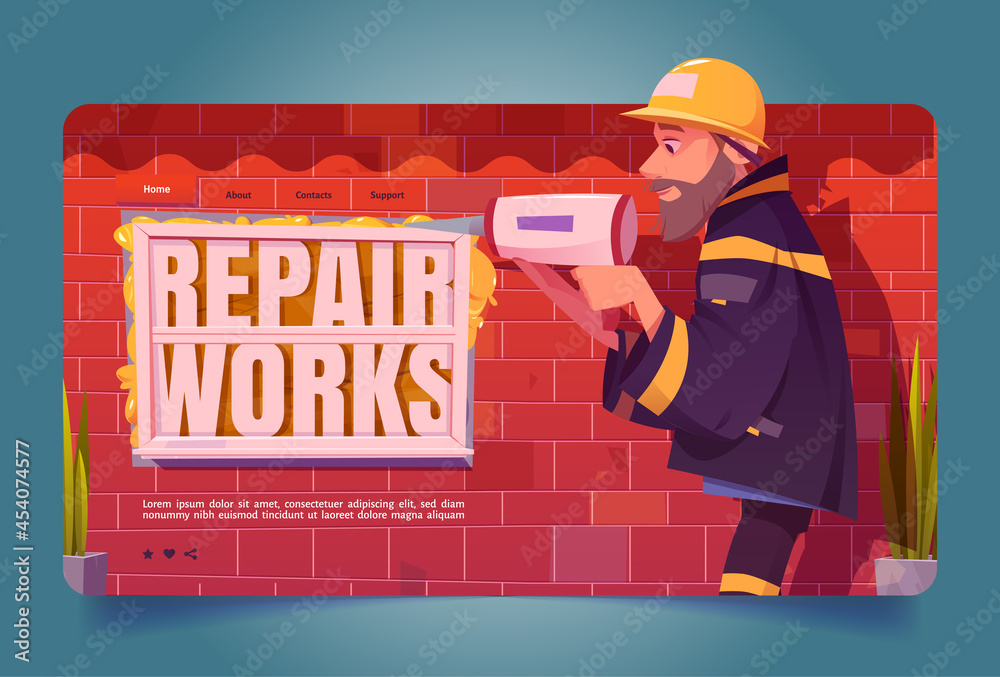 Repair works banner. Professional construction service. Vector landing ...