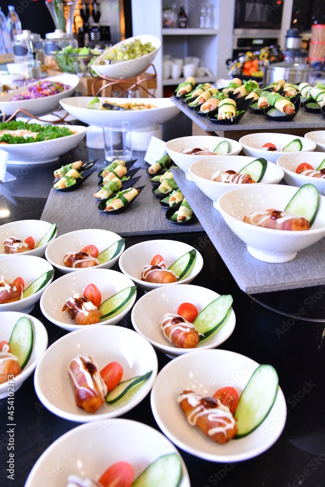 luxury buffet party dining catering with decoration in asian fusion ...