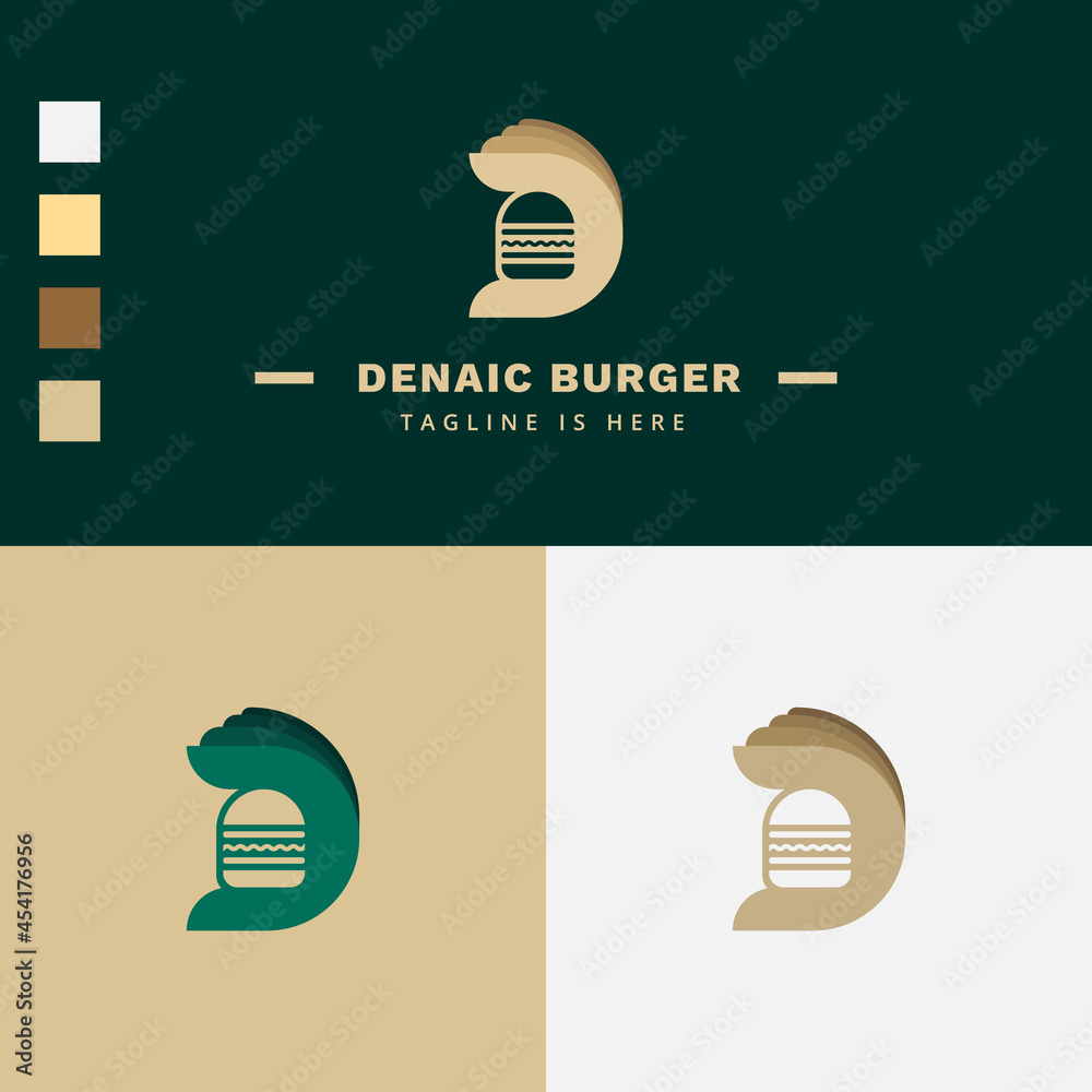 Стоковий вектор Logo Burger unique combination of Letter D, burger in ...