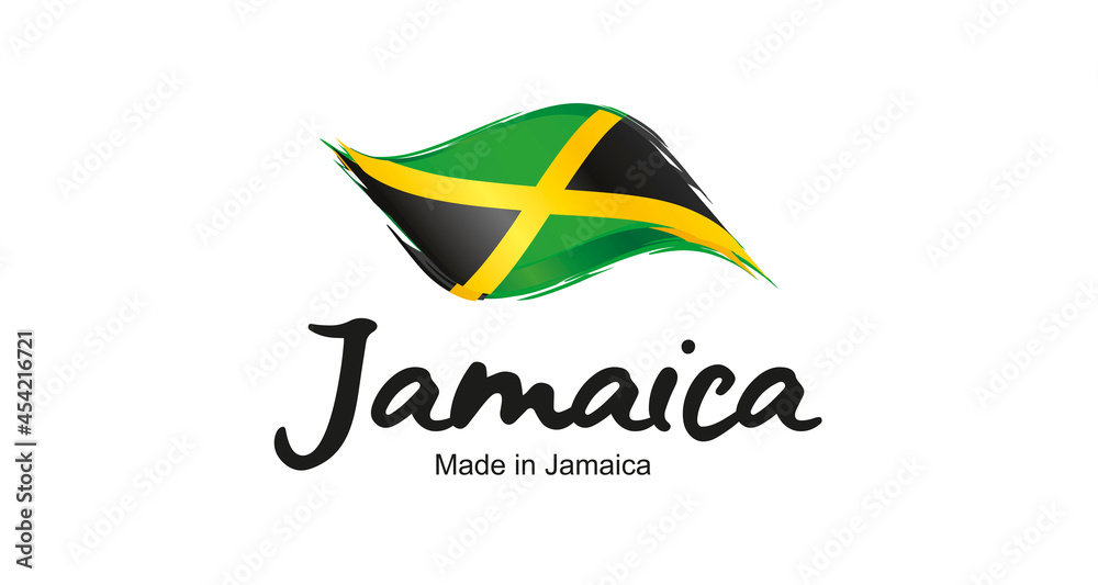 Made in Jamaica handwritten flag ribbon typography lettering logo label ...