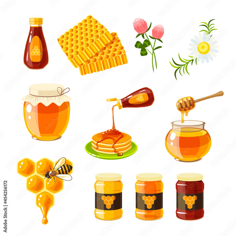 Honey and beekeeping icon collection. Vector cartoon flat illustration ...