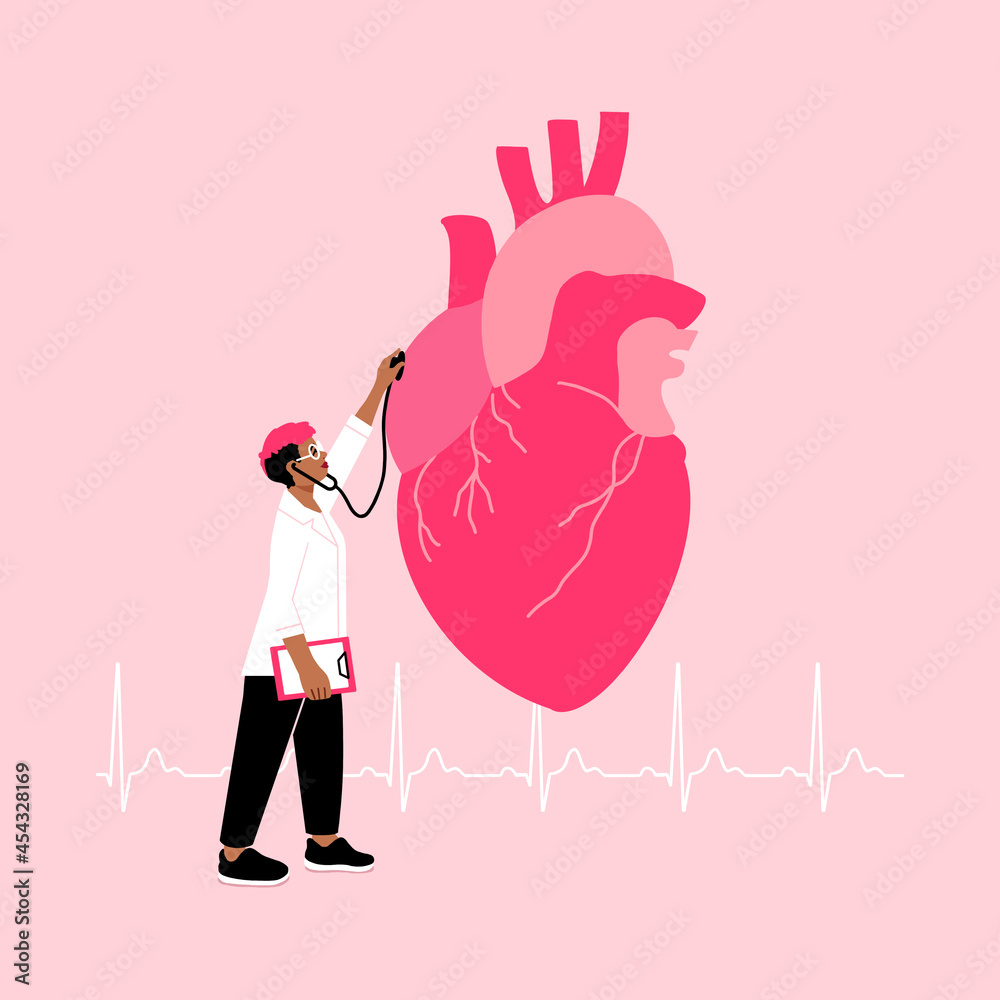 Cardiologist examining heart rate. non binary doctor holding chart ...