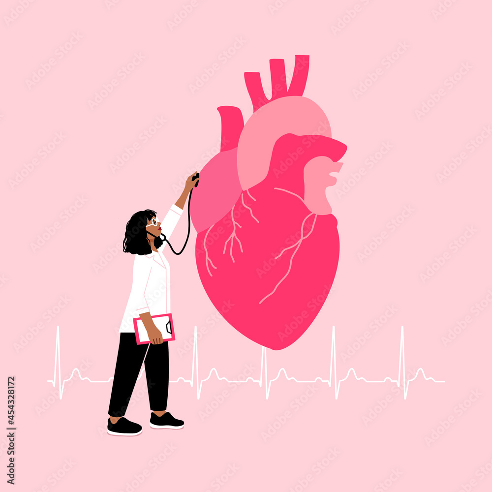 Cardiologist examining heart rate. Female doctor holding chart ...