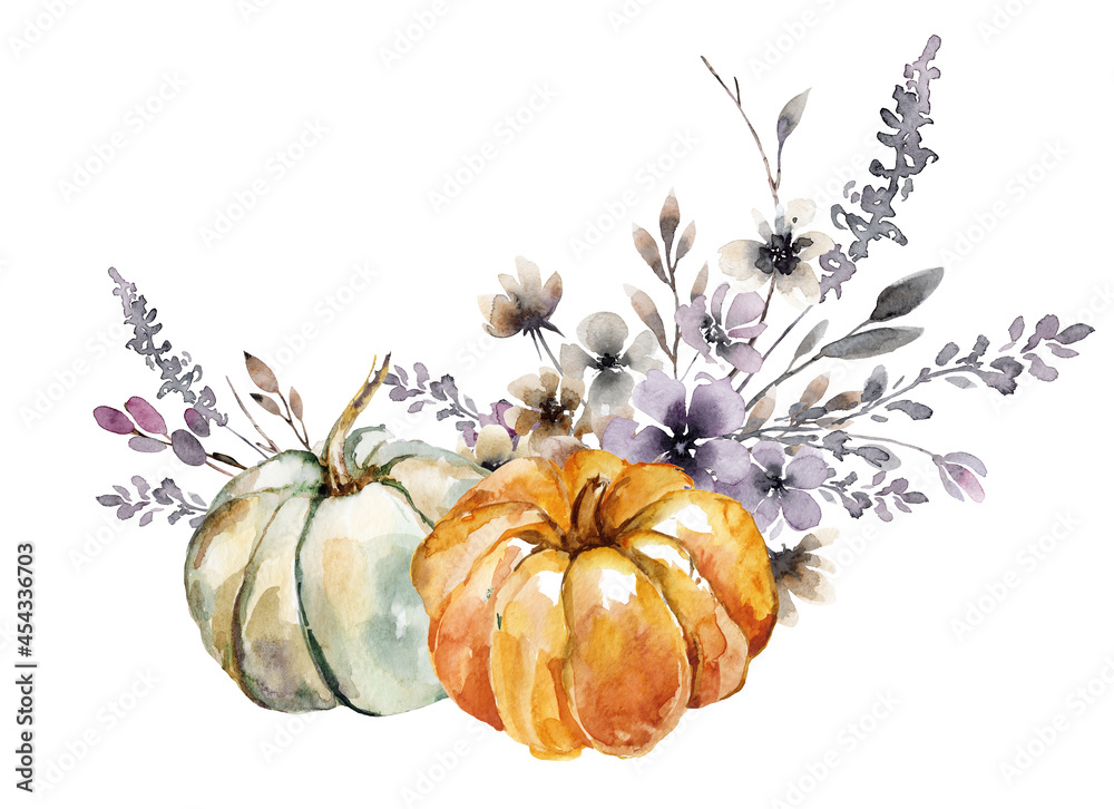 Watercolor Clipart Pumpkin. Autumn watercolor clipart. Stock ...