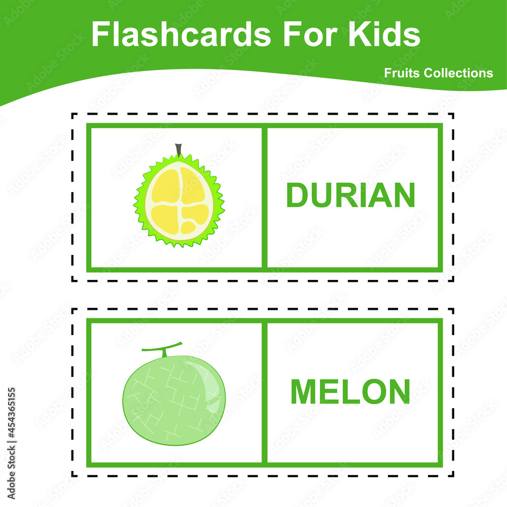 Vector set of fruit collections flashcard. Educational printable ...