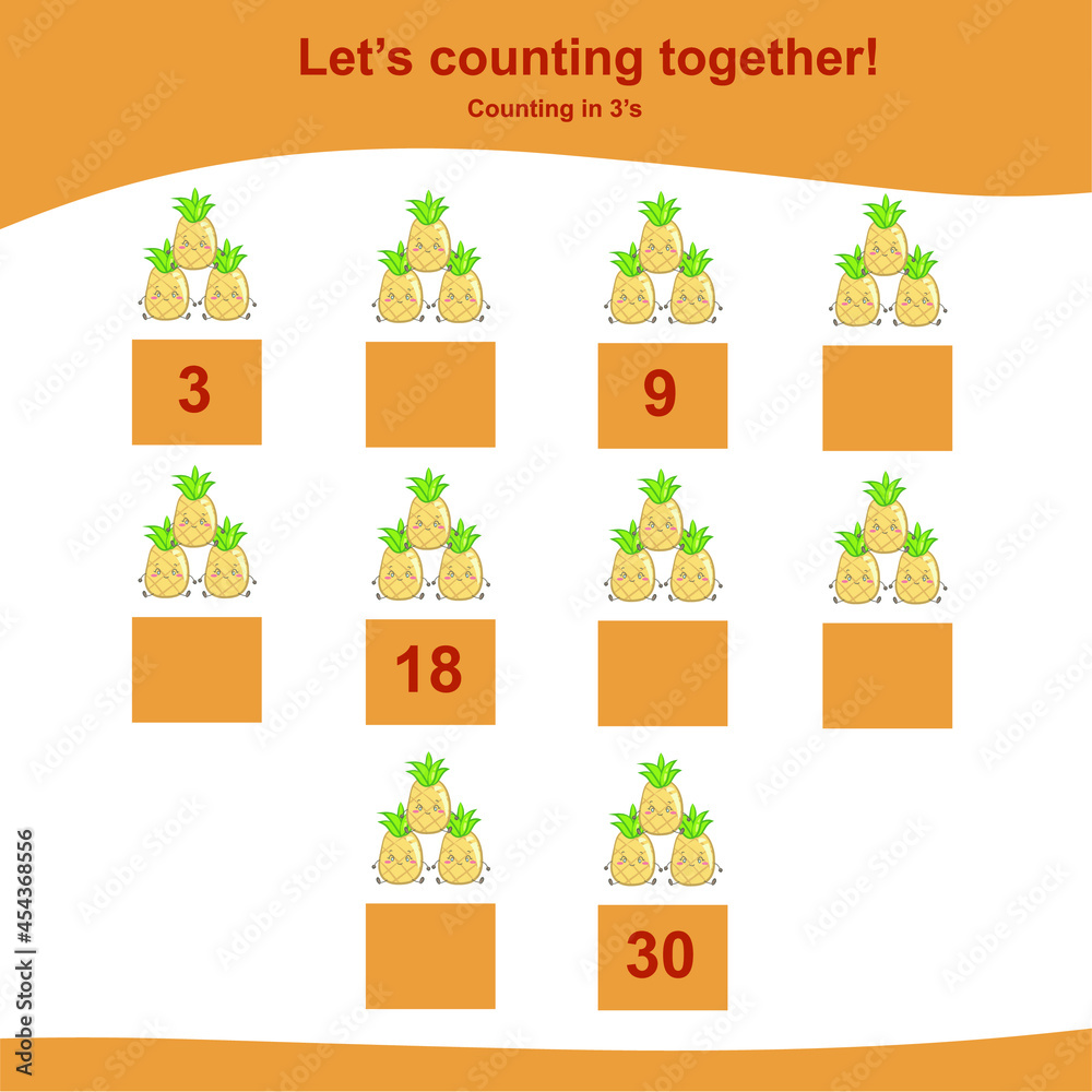 Vetor Counting pineapple for children. Fruit Counting Math Worksheet ...