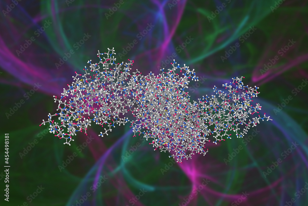 Ilustração Molecular model of unbound interleukin-23. Atoms are shown ...