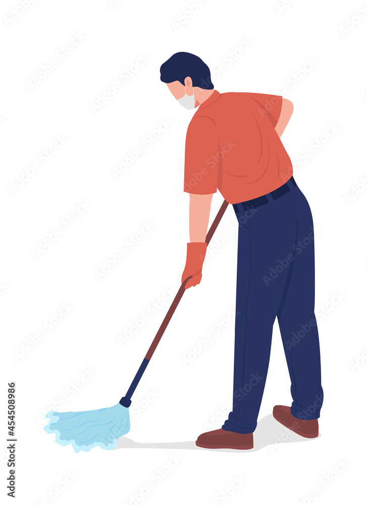 Vector de Stock Cleaner mopping floor semi flat color vector character ...