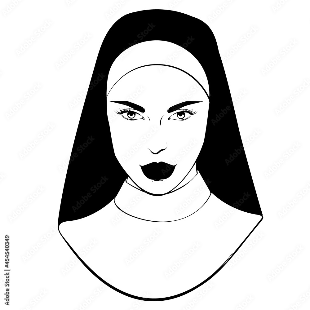 Vector hand drawn illustration of nun. Creative tattoo artwork ...