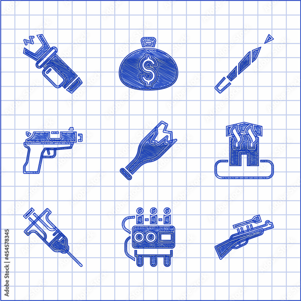 Set Broken bottle as weapon, Dynamite and timer clock, Sniper rifle ...