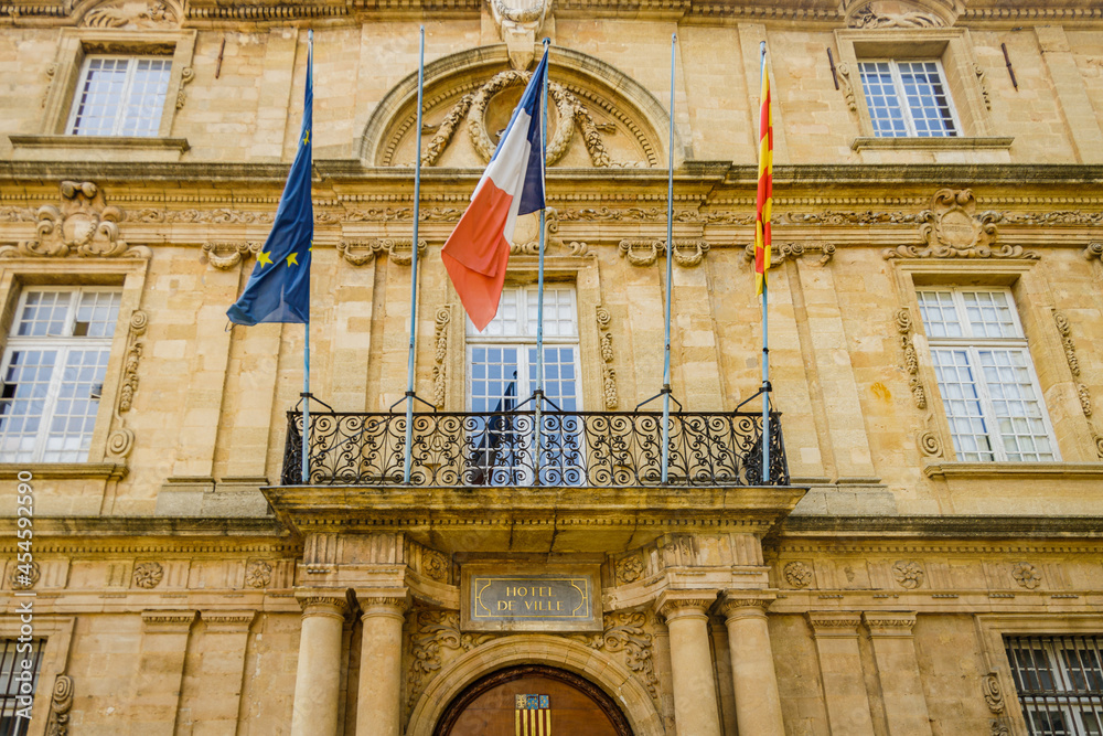 Facade of the Hotel de Ville (City Hall) of Aix en Provence, France ...