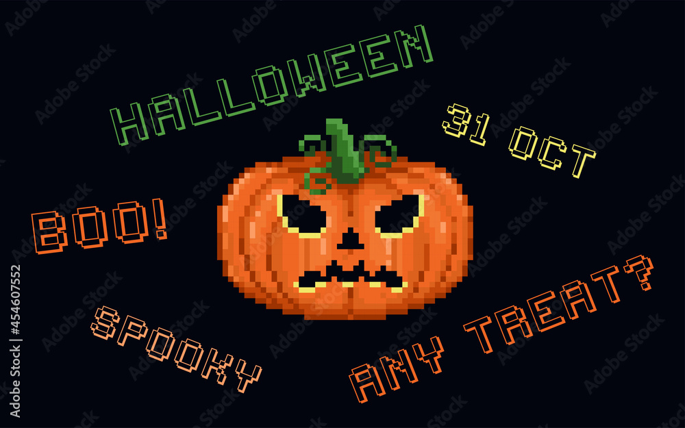 Pixel art Halloween lettering label. Halloween Quotes and Jack o ...