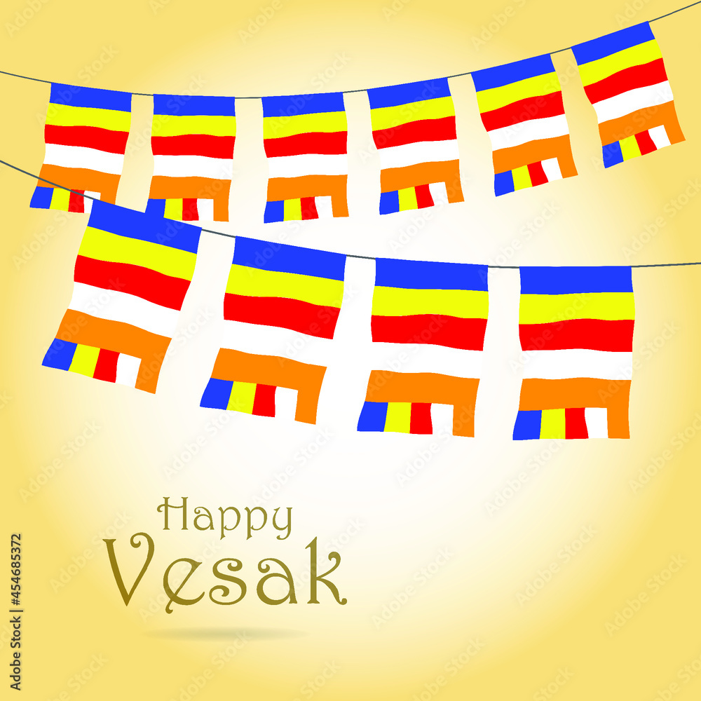 Waving five Color Sri Lanka Buddhist flag vector on yellow background ...