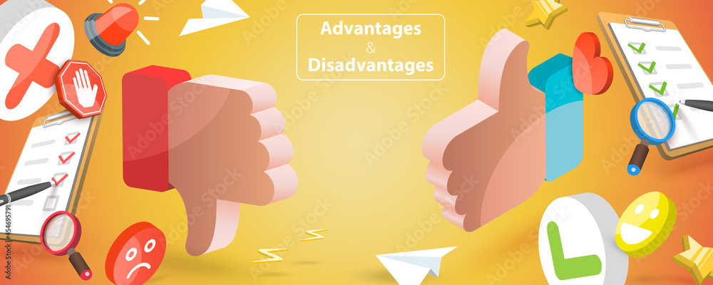 3D Vector Conceptual Illustration of Advantages And Disadvantages ...