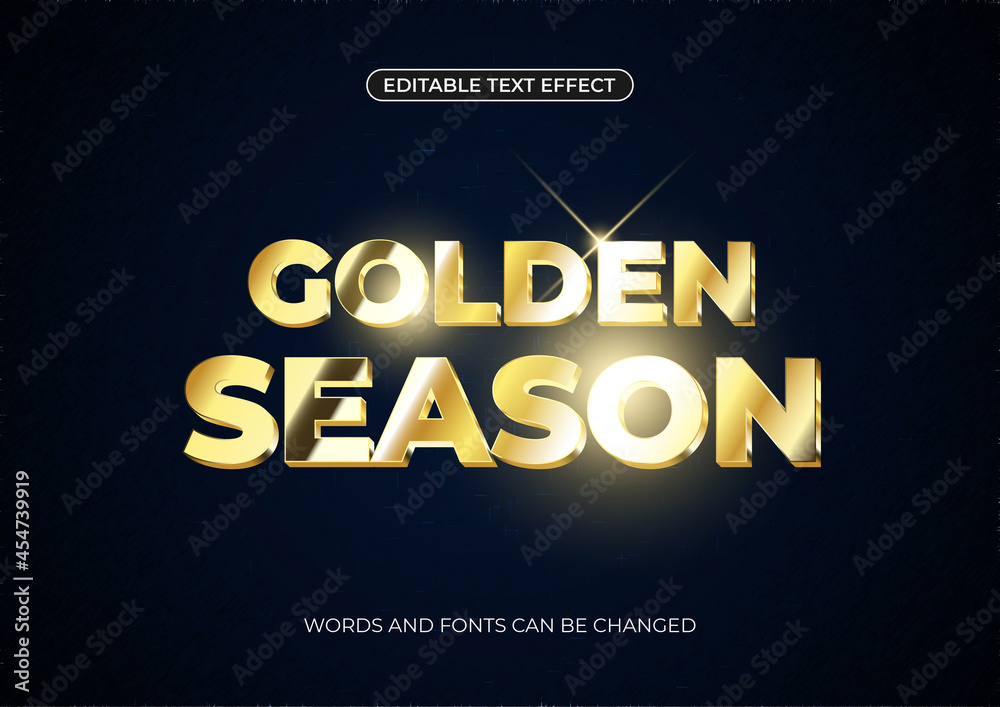 Golden Season Text Effect. Editable gold text with shiny glare on dark ...