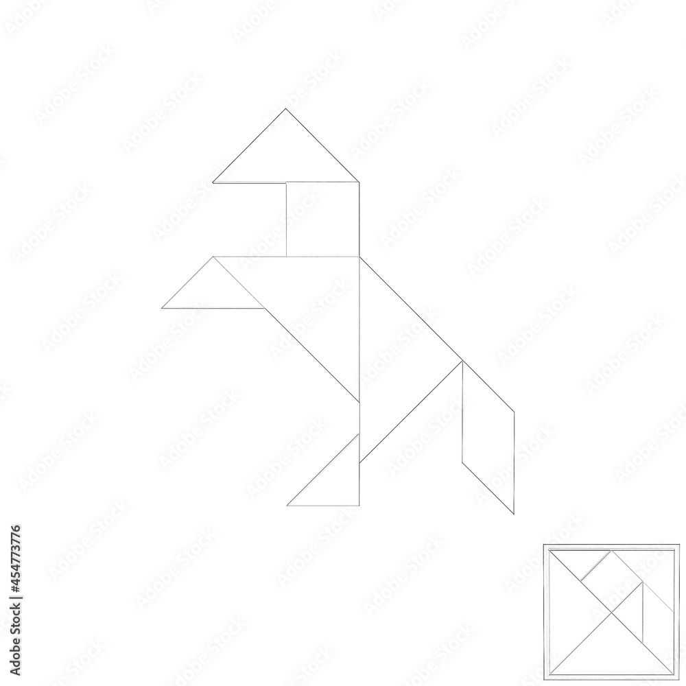 Various tangram puzzles on white background, black outline version 素材庫 ...