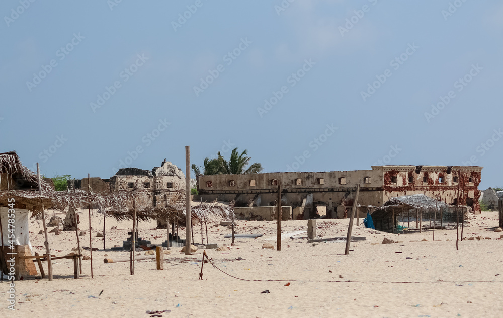 Architectural view of old churches at Dhanushkodi beach in Rameswaram ...
