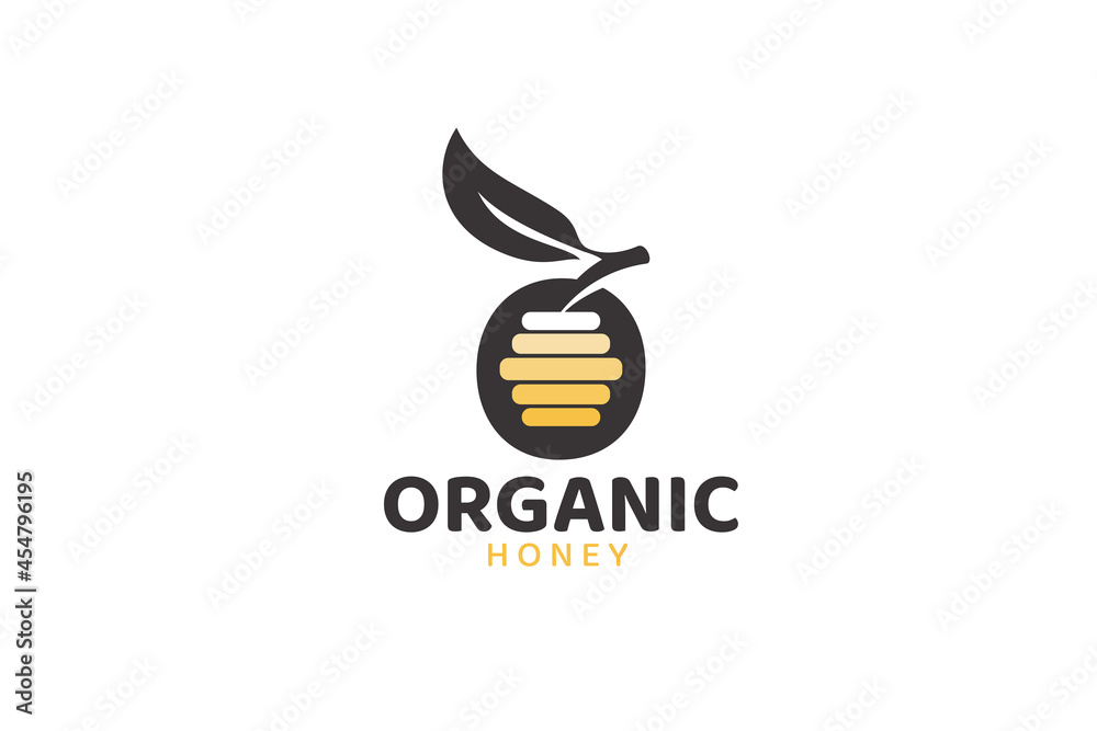organic honey logo vector graphic with a combination of honey barrel ...