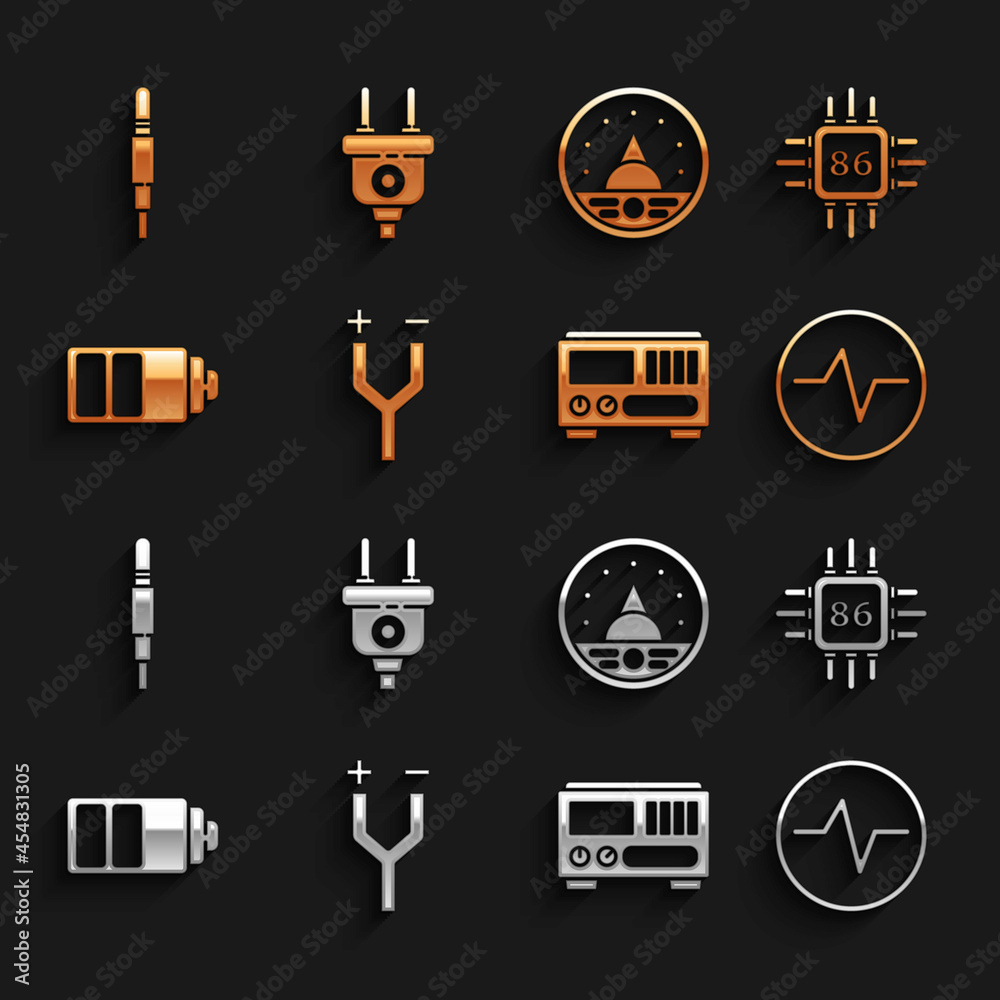 Set Electric Cable Processor With Microcircuits Cpu Scheme Electrical Measuring Instruments