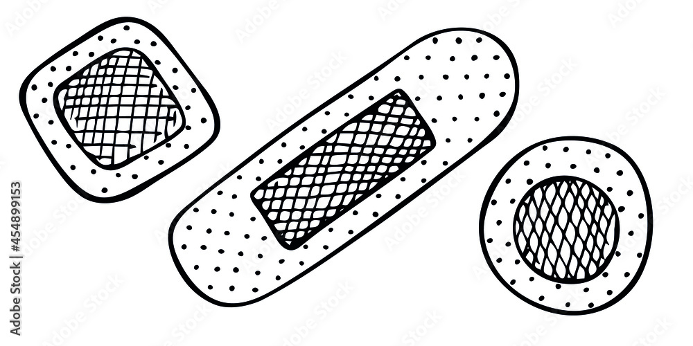 Vector sketch band aid isolated on white background. Adhesive bandage ...