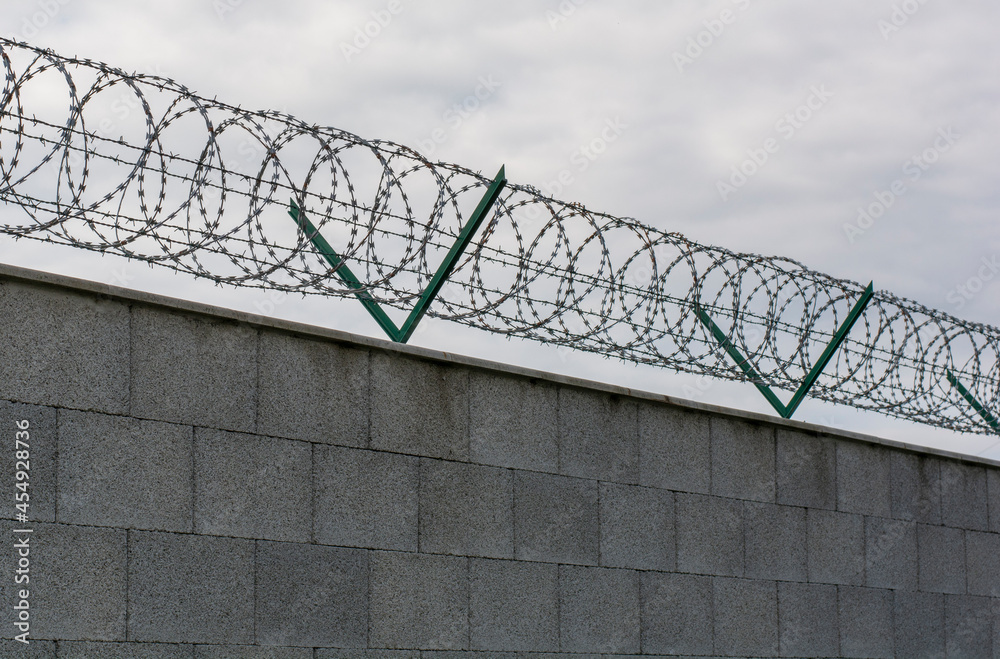 Barbed wire fence , restricted area. Protection for Electrical power ...