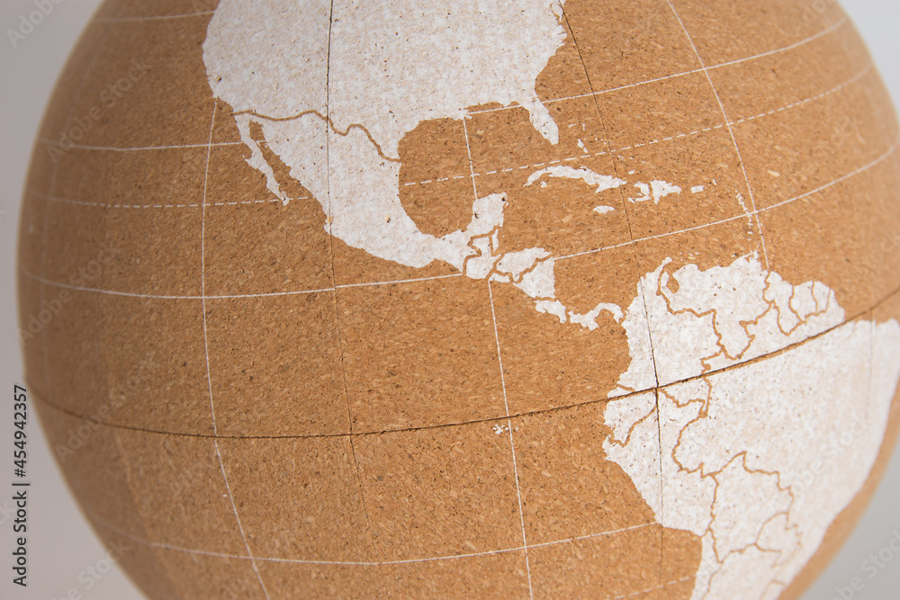 World cork ball showing Central America, white color, background - Plan ...