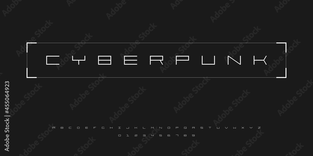 Futuristic cyberpunk style font. English alphabet and numbers in ...