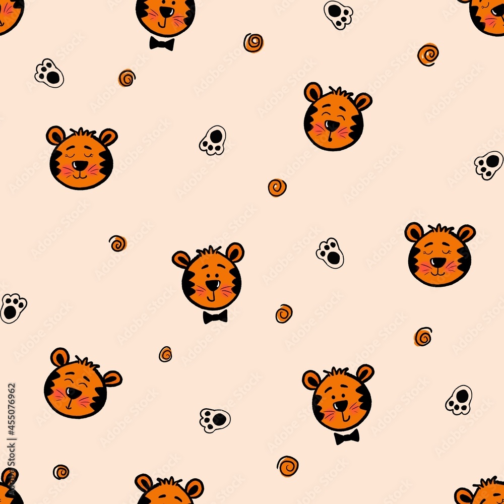 Seamless pattern with cute tiger cubs. Design for children's clothing ...