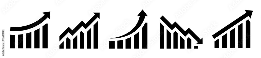 Graph diagram up icon with arrow. Growth chart icons set. Business ...