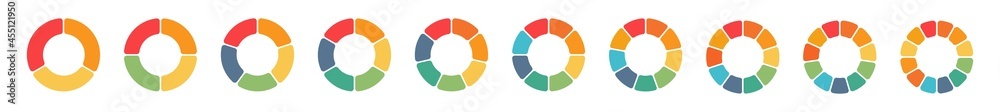 Pie charts diagrams. Set of different color circles isolated. Infographic element round shape ...