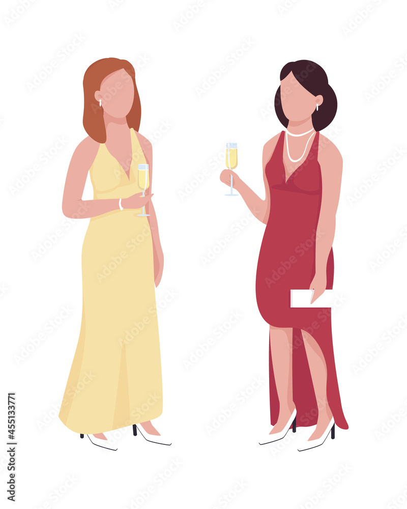Beautiful ladies attending formal event semi flat color vector ...