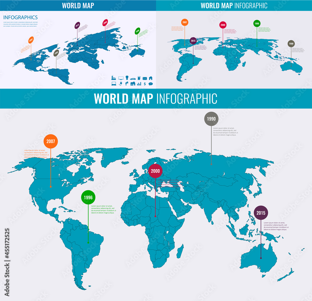 World map infographic template. All country are selectable. Vector ...
