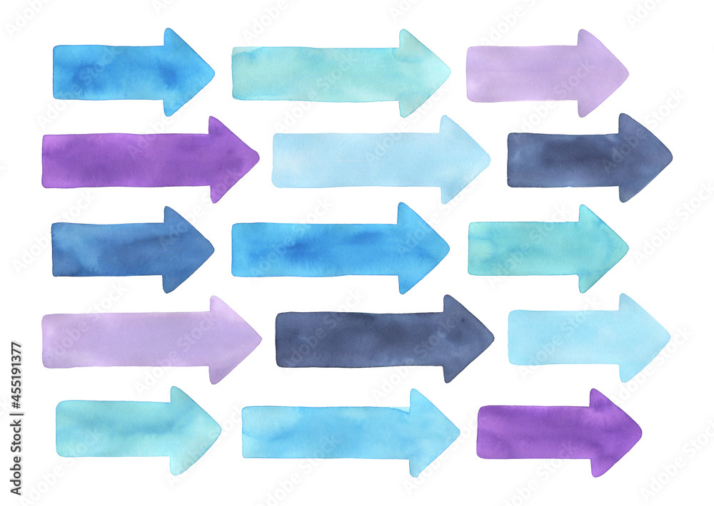 Watercolor directional arrow collection in blue and purple colors ...
