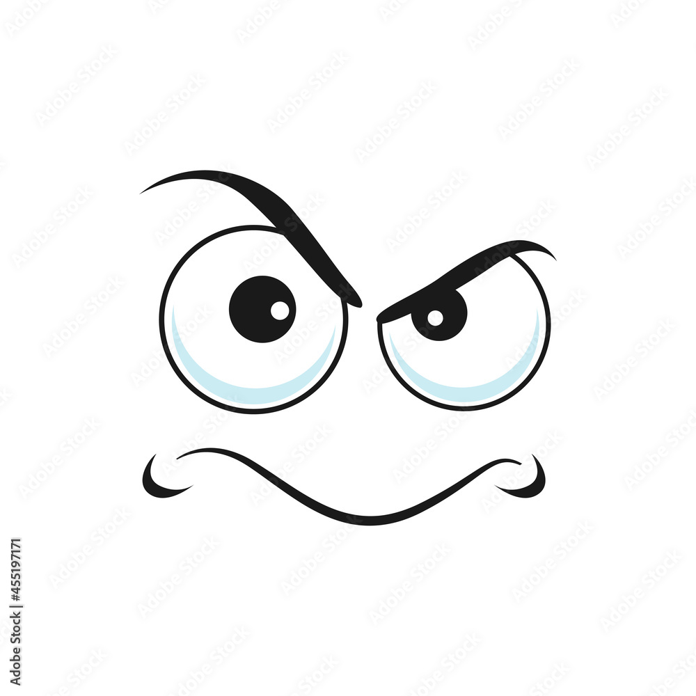 Grumpy angry wicked emoticon isolated bad emoji. Vector cartoon ...