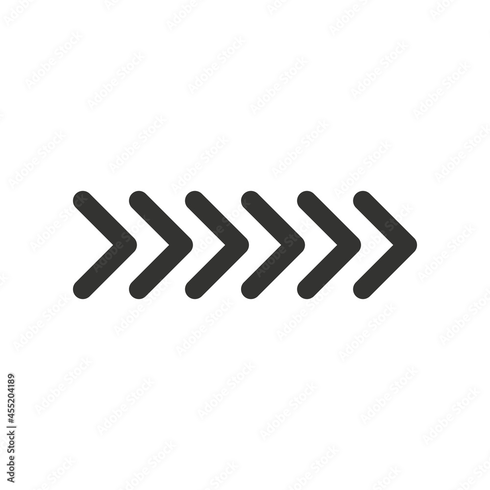 Black vector chevron arrows pointing right, six arrows in row. road ...