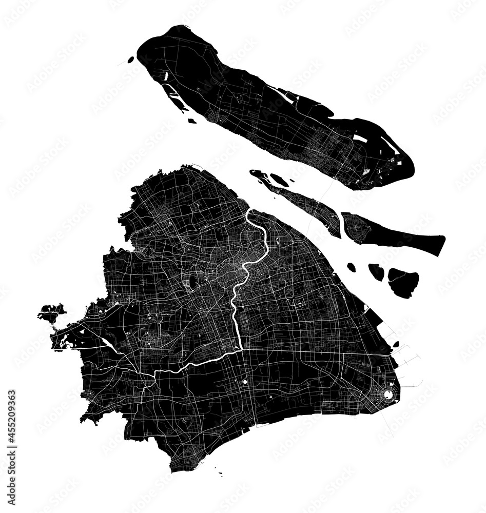 Shanghai map. Detailed black map of Shanghai city poster with streets ...